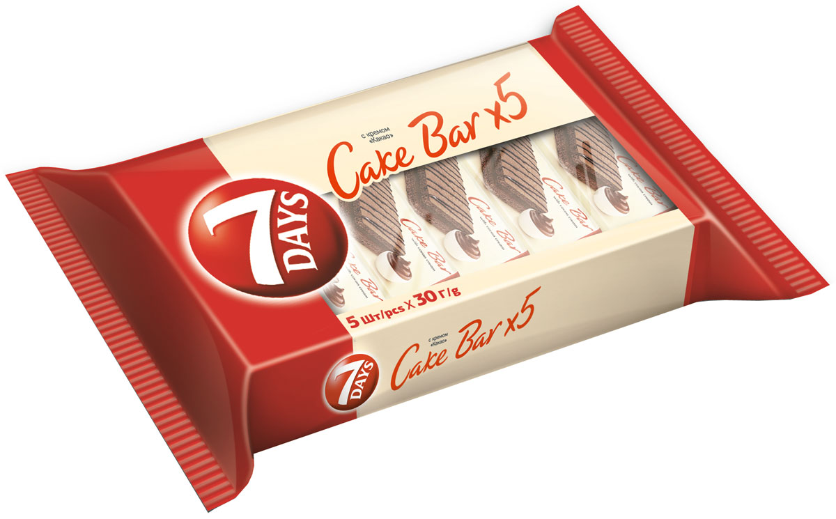 7DAYS Cake Bar Пирожное бисквитное с кремом "какао", 5 шт по 30 г ...