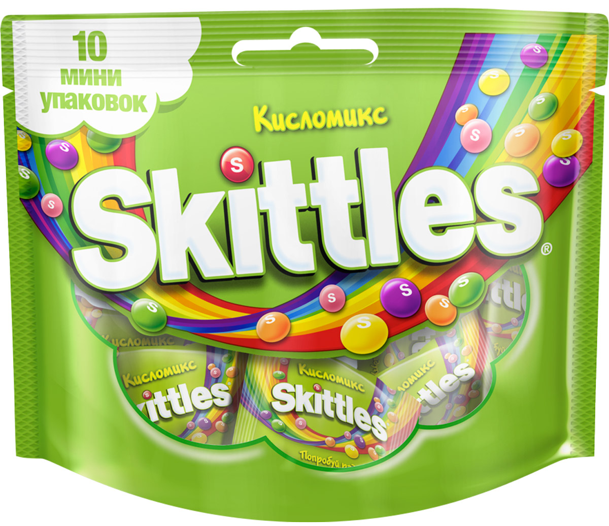Skittles "Кисломикс" драже в сахарной глазури, 10 пачек по 12 г ...