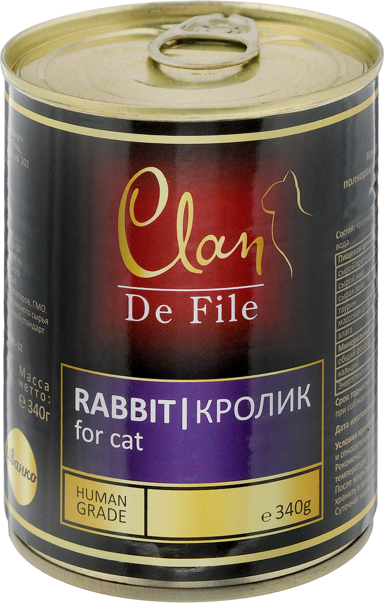 Характеристики Консервы для кошек Clan "De File", с кроликом, 340 г ...