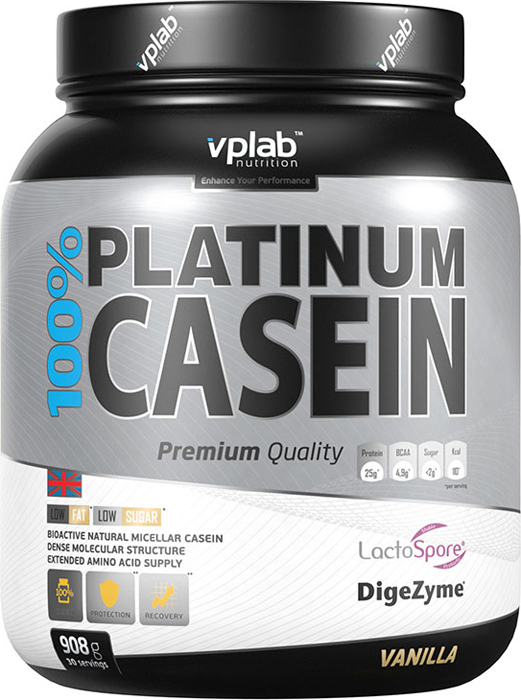 Протеин Vplab "100% Platinum Casein", ваниль, 908 г — купить в интернет ...