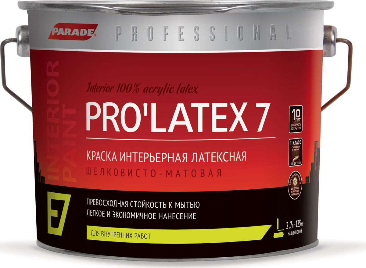Характеристики Краска Parade Краска Parade Pro'Latex Е7, латексная ...