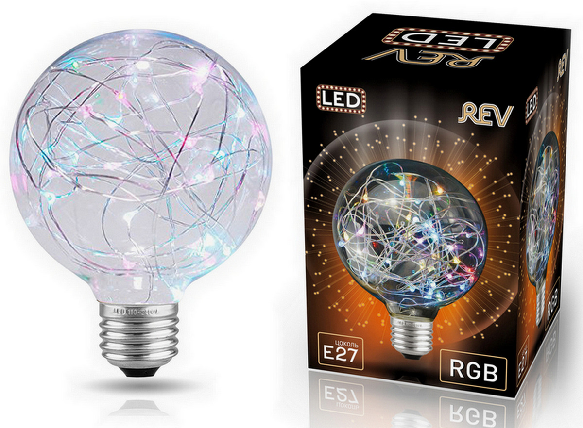 Лампочка REV Лампа светодиодная REV "Starry", G95, теплый свет, цоколь ...