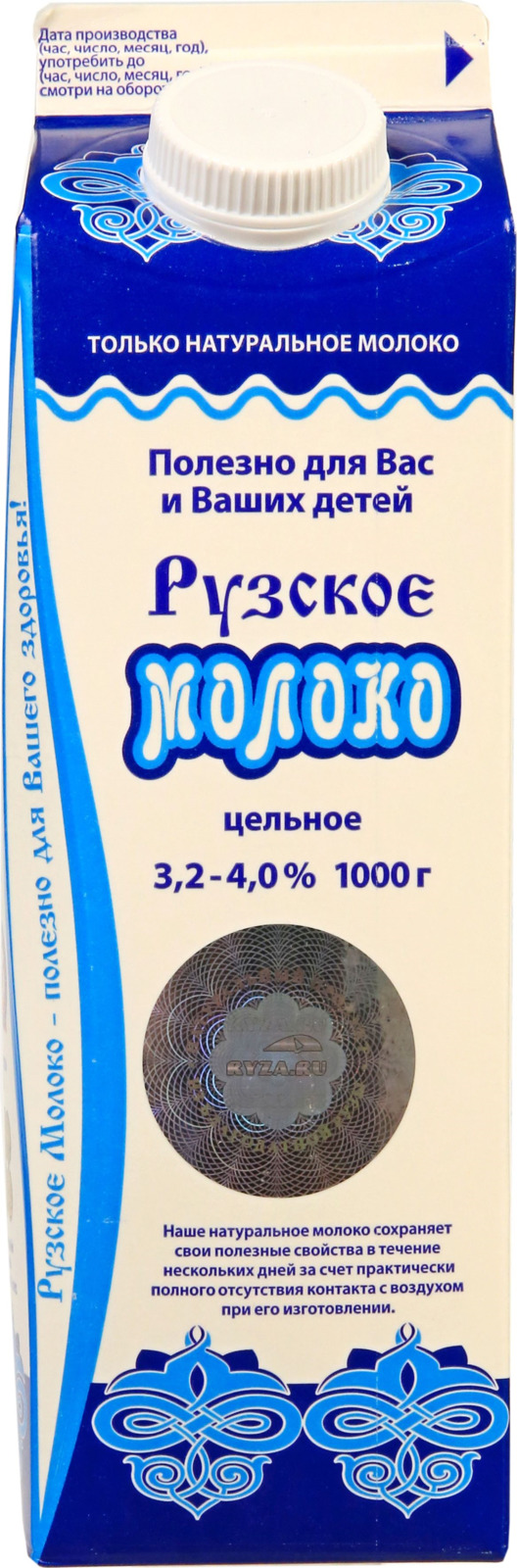 Молоко Рузское молоко, пастеризованное цельное, 3,2-4%, 1 л — купить в ...