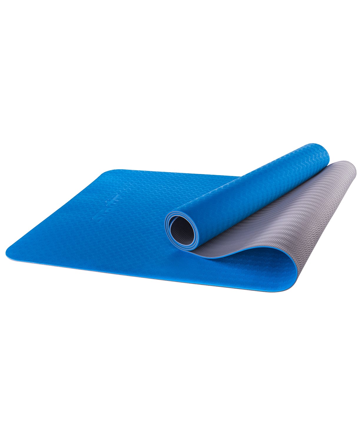 Коврик для йоги Starfit FM-201, TPE, 173x61x0,4 см, синий/серый ...
