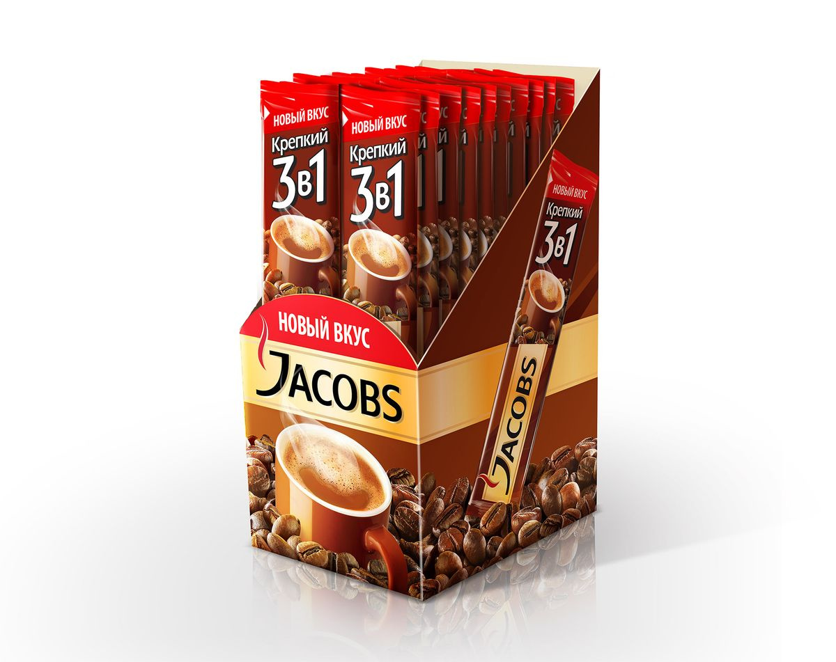 Jacobs Крепкий 3 в 1 напиток кофейный растворимый, 20 шт — купить в ...