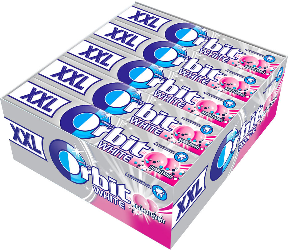 Орбит " White Bubblemint XXL" жевательная резинка без сахара, 20 пачек ...