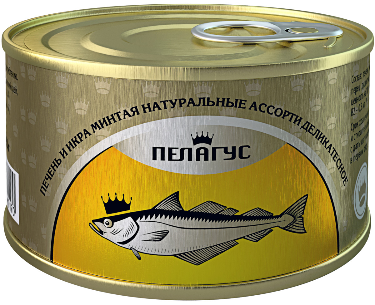 Пелагус печень и икра минтая натуральные ассорти деликатесное, 120 г ...