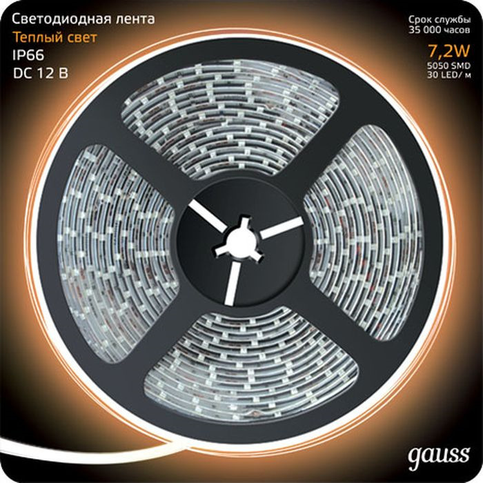 Светодиодная лента gauss, 12В, IP66, 30 LED/m 311000107 — купить в ...