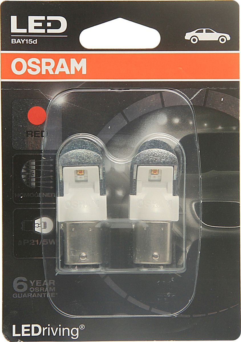 Лампа автомобильная Osram P21/5W (BAY15d) LED Premium Red 12V, 1557R02B ...