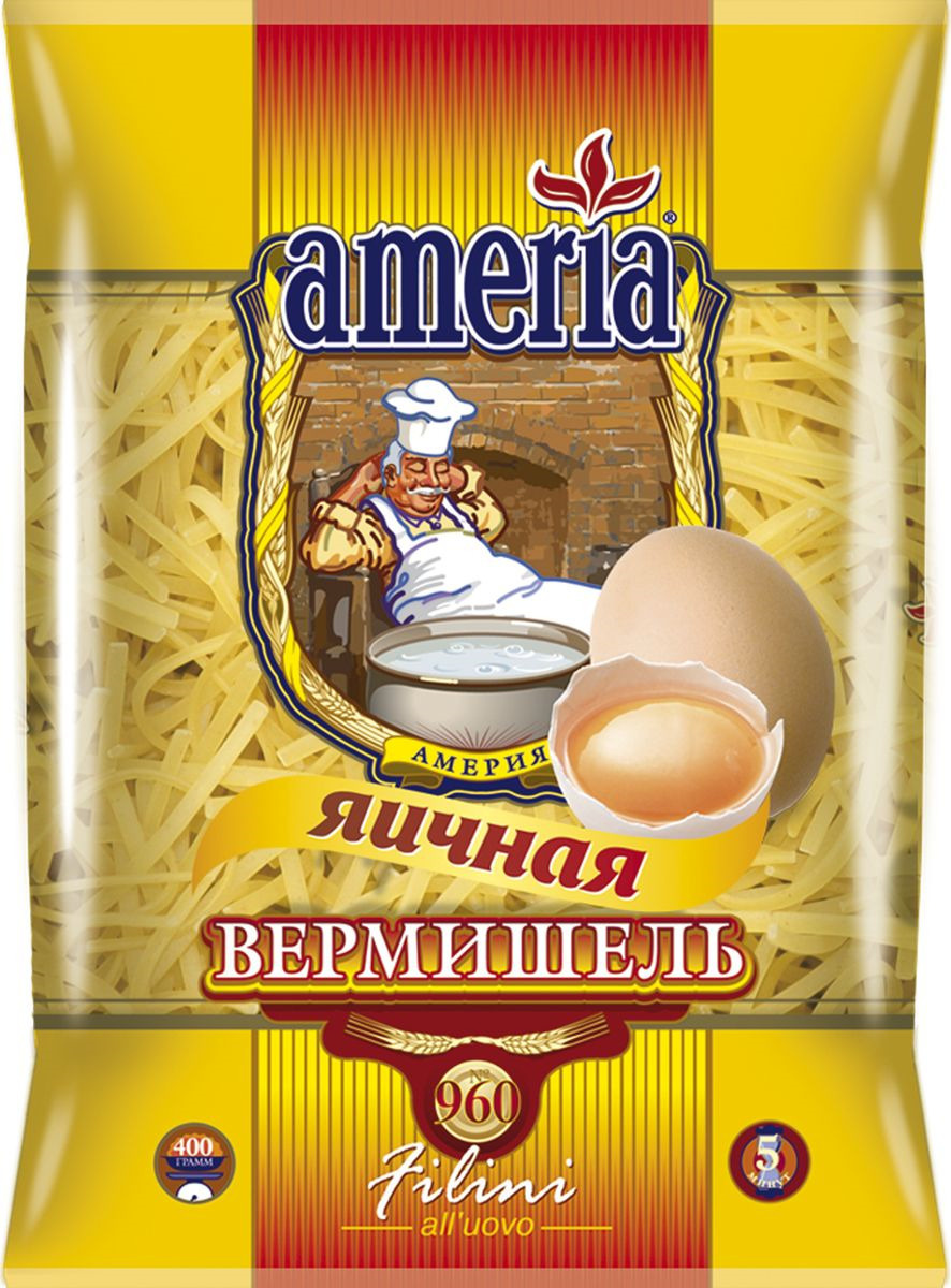Макароны Ameria Вермишель яичная Я №960, 30 шт по 400 г — купить в ...