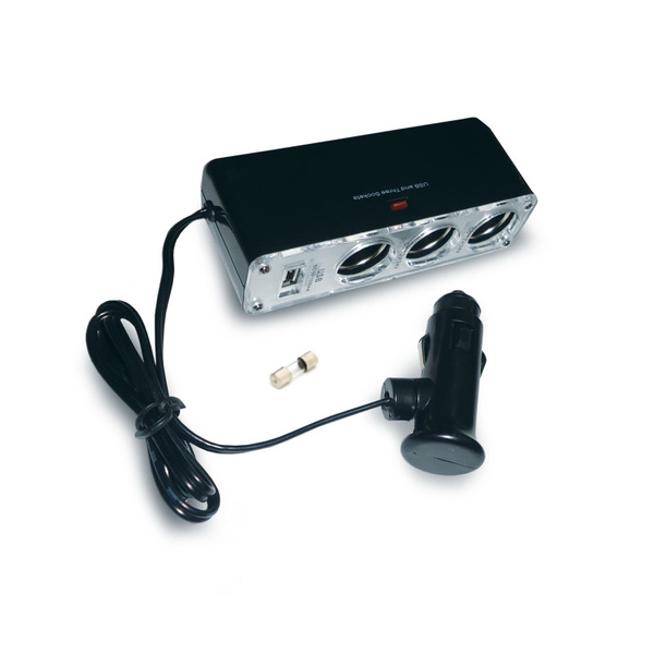 Разветвитель прикуривателя AVS "CS313U", со светодиодной подсветкой, 3 выхода + USB, 12/24В ...