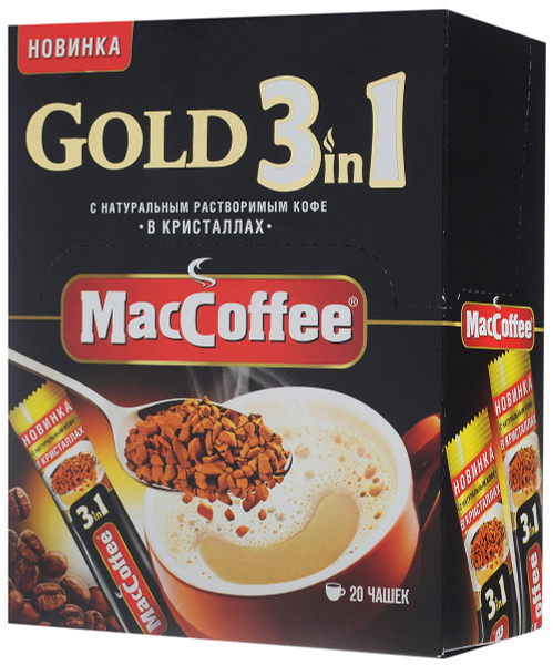 MacCoffee Gold кофейный напиток 3 в 1 с натуральным растворимым кофе ...