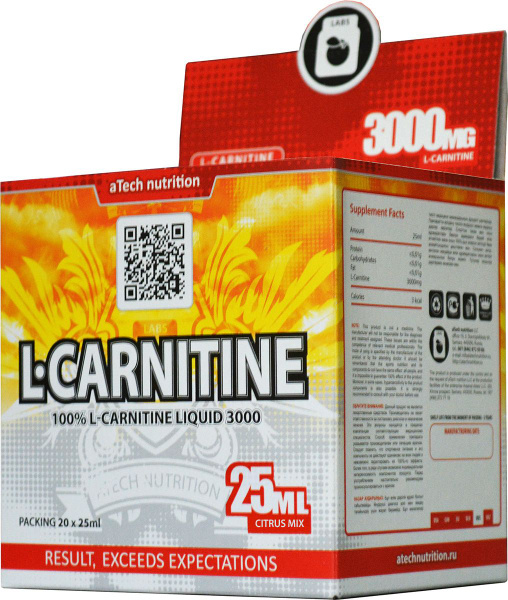 L-карнитин aTech Nutrition "L-Carnitine 3000 Liquid", citrus mix, 25 мл ...