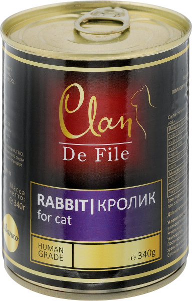Характеристики Консервы для кошек Clan "De File", с кроликом, 340 г ...