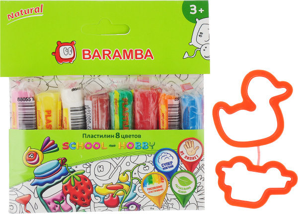 Пластилин на натуральной основе "Baramba", с пищевыми красителями, 8 ...