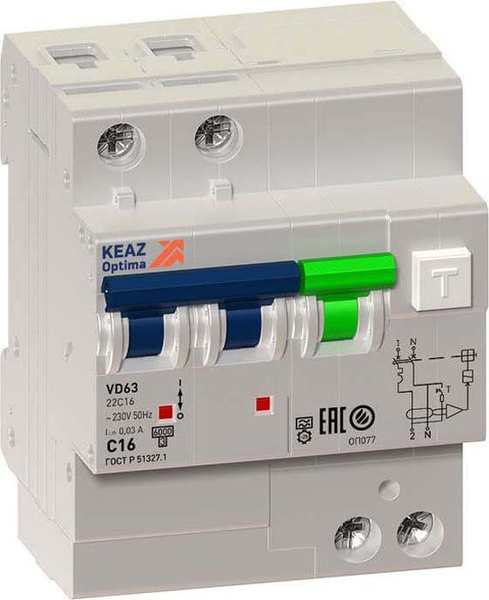 Выключатель дифференциального тока автоматический "КЭАЗ", 2п C 25А 30мА тип A 6кА OptiDin VD63 ...