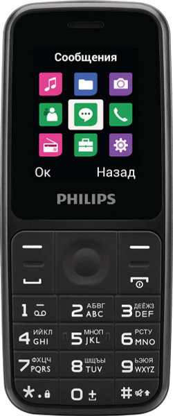 Характеристики Philips Мобильный телефон E125 Xenium, черный подробное ...