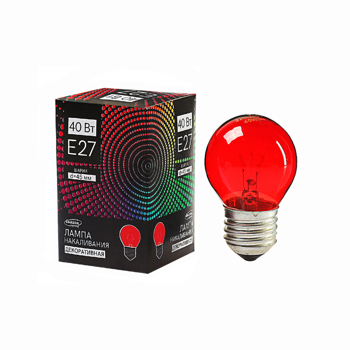 Лампа накаливания Luazon Lighthing E27, 40W, для белт лайта, красная ...