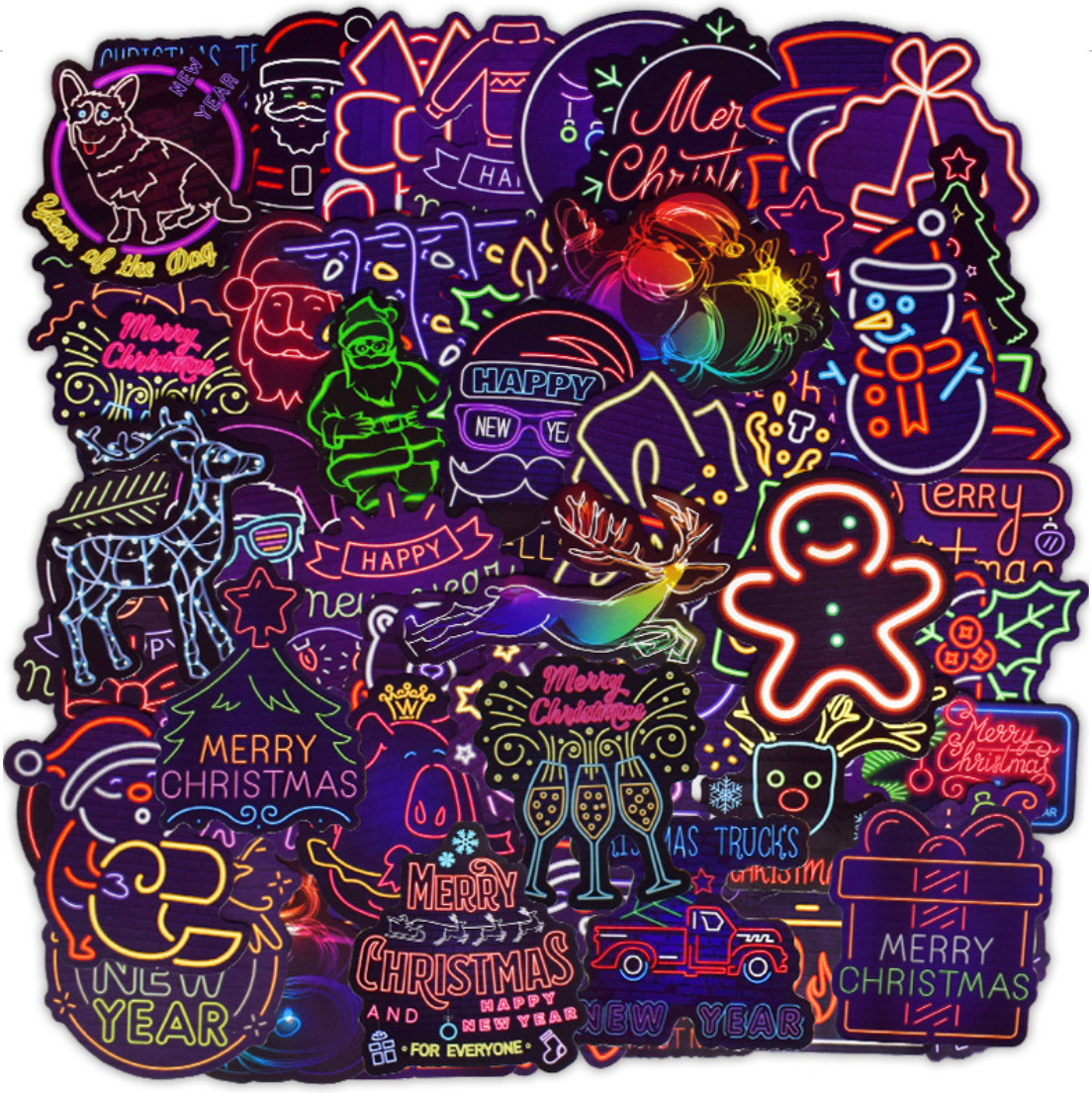 Рождественские неоновые стикеры 50шт./ sticker pack /Стикеры ...