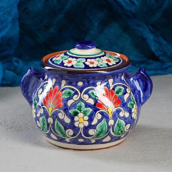 Сахарница Риштанская Керамика "Цветы", 1 л, синяя - купить с доставкой ...