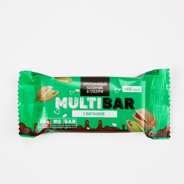 Батончик протеиновый в глазури MULTIBAR c фисташкой без сахара 40 ГР, 20шт - купить с доставкой ...