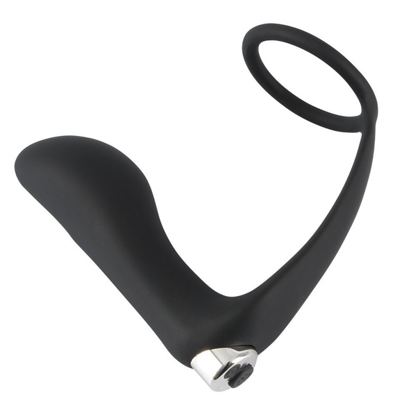 Черное эрекционное кольцо с анальной вибропробкой Vibrating Ring & Plug ...