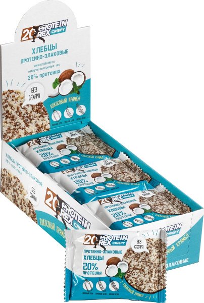 Протеино-злаковые хлебцы ProteinRex Crispy 20%, кокосовый крамбл, 12 шт ...