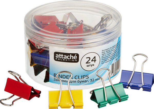 Зажим для бумаг Attache Selection, 32 миллиметра, 24 штук (цвет в ассортименте) - купить с ...