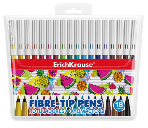 Фломастеры "Erich Krause. Washable",18 цветов, вентилируемый колпачок ...
