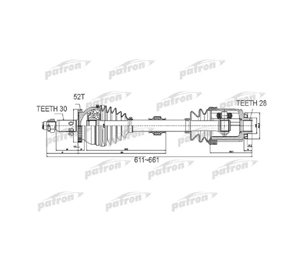 Полуось передний мост справа 30x611x88x28 ABS:52T HYUNDAI SANTA FE II ...