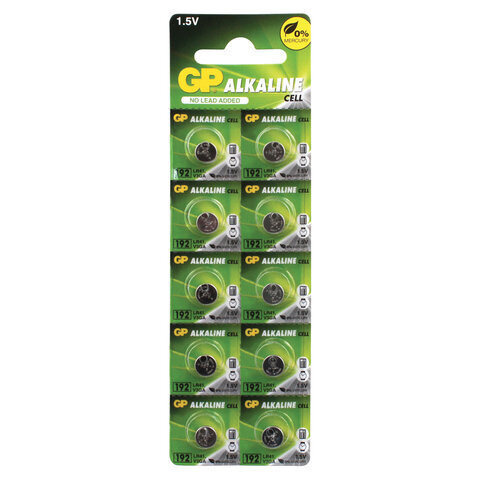 Батарейка алкалиновая 10 шт GP Alkaline 192 (G3, LR41), 1 упаковка ...