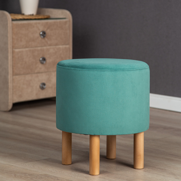 Пуф RoyalMebel Сканди круглый на деревянных ножках_Желтый, Велюр ...