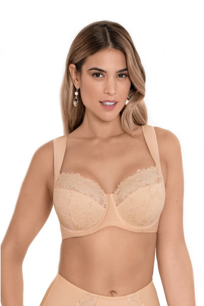 Бюстгальтер Женский Grandissima классическая чашка, размер 95C бежевый Россия Крючки Цветочный ...
