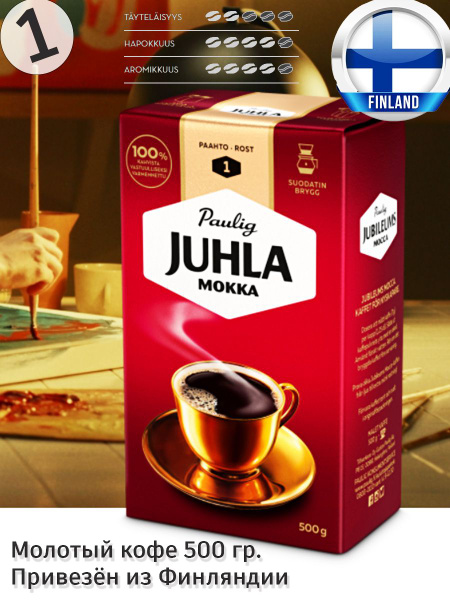 Кофе молотый Paulig JUHLA Mokka 500 гр., 100% арабика светлой обжарки ...