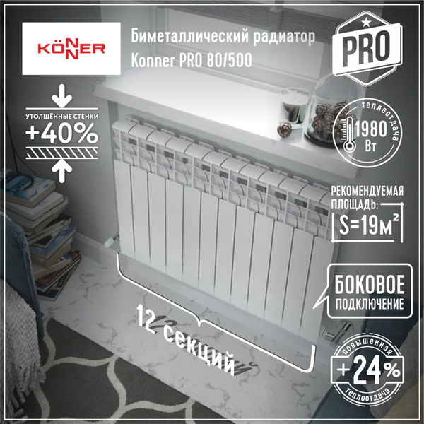 Секционный радиатор KONNER Pro.80.503*_970*561*50_110614, Биметалл, 12 ...