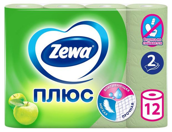 Zewa Плюс Бумага туалетная Яблоко, 2 слоя, 12 рулонов - купить с ...