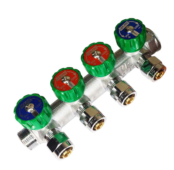 Коллектор регулирующий с евроконусом VER404 Vieir / 3/4" вн-нар с 4 выходами на 16 EUR ...