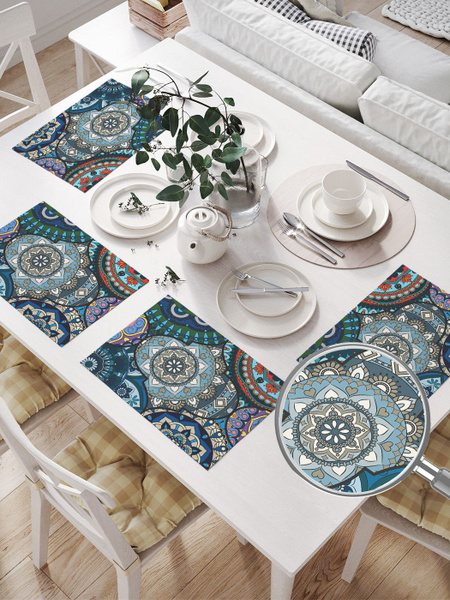 Салфетки на стол для сервировки прямоугольные, плейсмат "Турецкие мотивы" JoyArty, 32x46 см, в ...