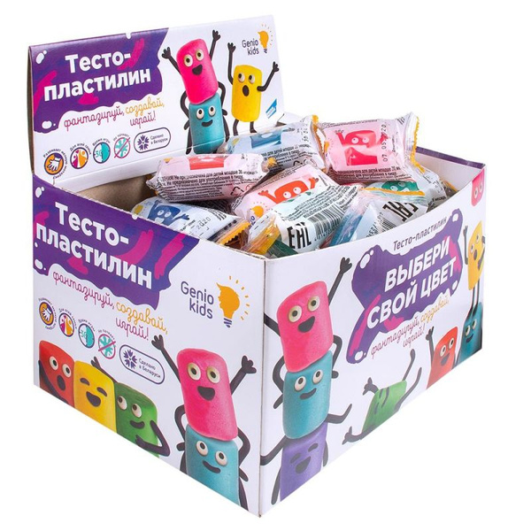 Тесто для лепки Genio Kids 50 грамм х 60 брусков в наборе 8 цветов ...