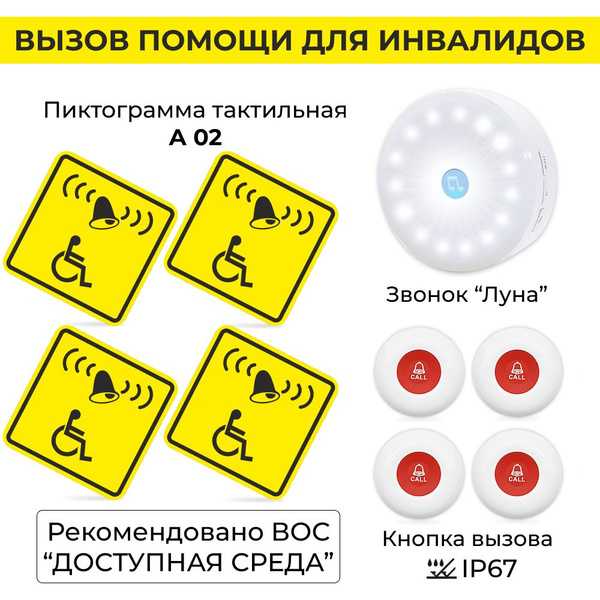 Табличка брайля, кнопка вызова для инвалидов, табло вызова персонала ...