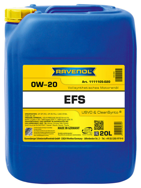Масло моторное RAVENOL EFS_20 0W-20 Синтетическое 20 л 1111105-020-01-999 купить c доставкой на ...