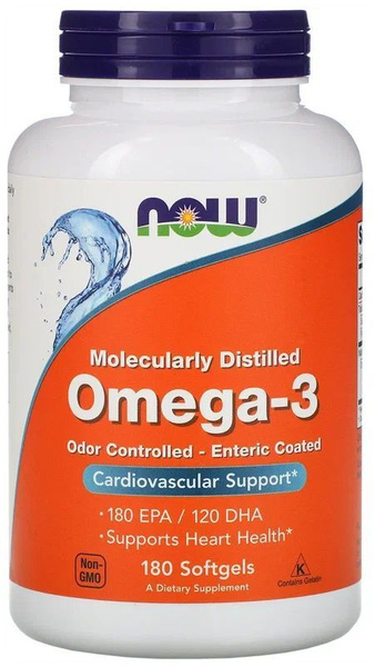 Омега 3, Now Foods Omega-3, 180 EPA /120 DHA, 180 капсул, витамины, жирные кислоты купить на ...