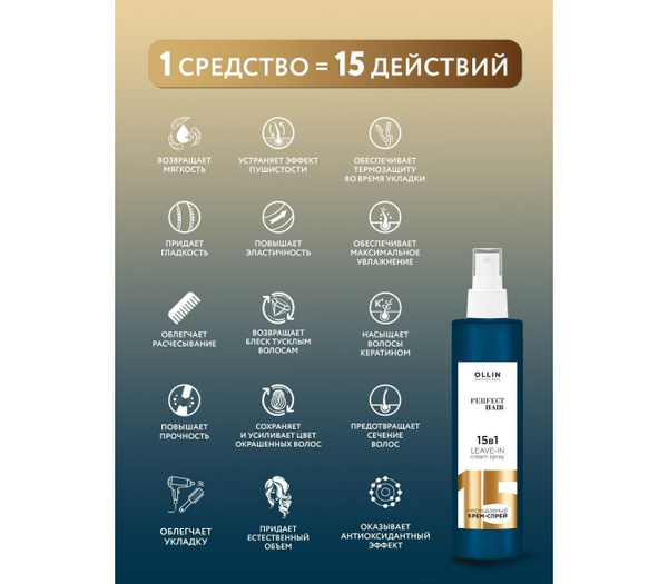 OLLIN PROFESSIONAL Спрей для волос 15 в 1 профессиональный с кератином ...
