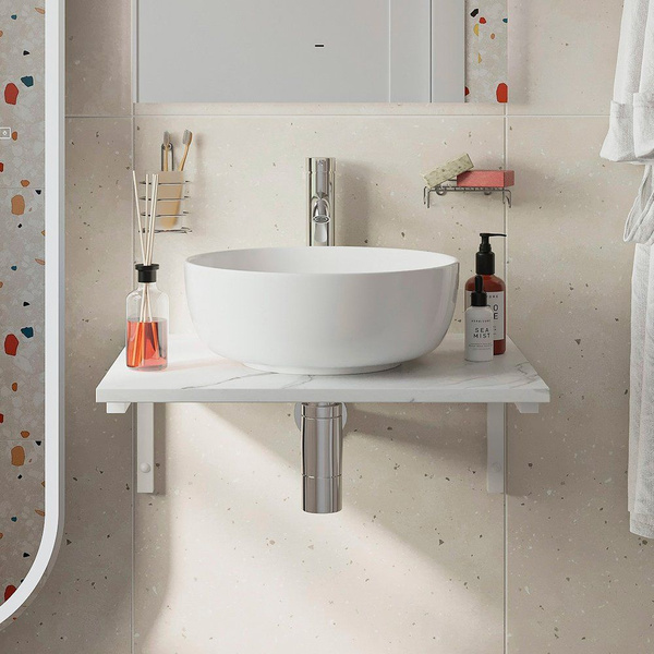 Столешница с раковиной DIWO Элиста 60 белый мрамор, с раковиной Moduo 40 RING - купить с ...