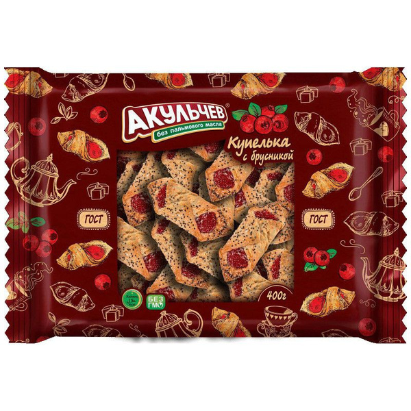 Печенье Акульчев Купелька с брусникой, 400г - купить с доставкой по ...