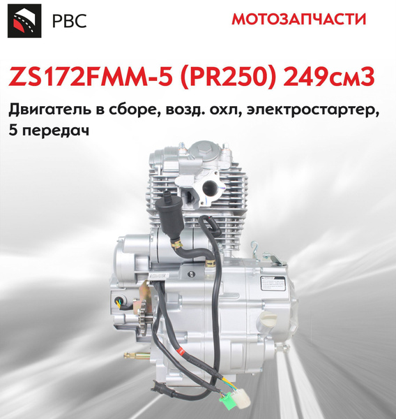 Двигатель на мотоцикл ZS172FMM-5 PR250 249см3 возд охл электростартер 5 ...