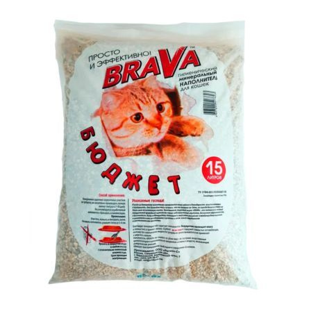 BraVa БЮДЖЕТ Наполнитель впитывающий минеральный для кошек, 15 л ...