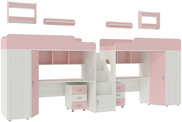 Кровать-чердак КарИВи Детская стенка Л-№14 с полками 80х190x85x171 см ...