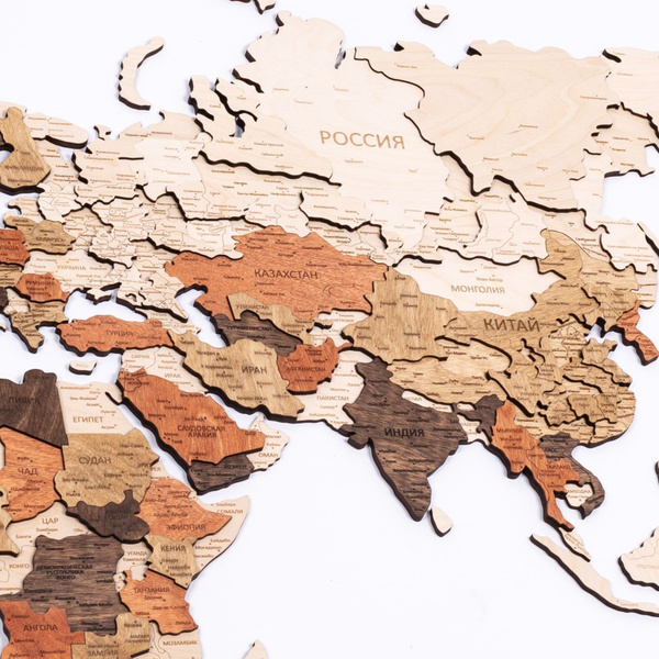 Украшение настенное интерьерное «woodpecker Craft Карта мира из дерева многоуровневая купить