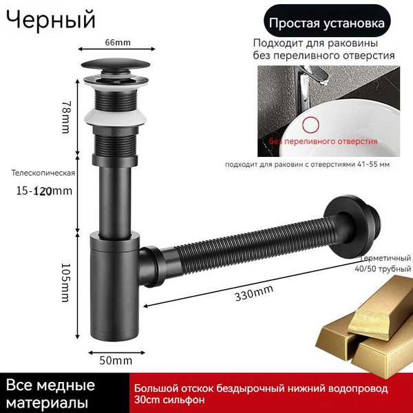 Сливной патрубок для сифона раковины + сильфонный слив в ряд на стене ...